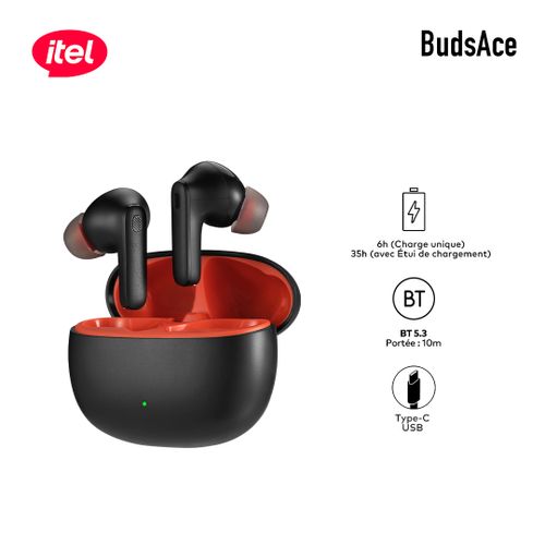 Itel BudAce Ecouteur Bluetooth 400mAh 10M Type-C Noir - Ekco Boutique
